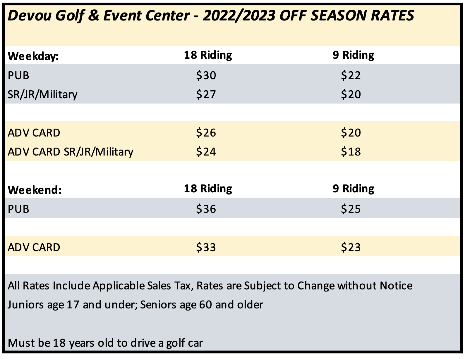 Devou Park Golf Rates - Devou Park Golf Course